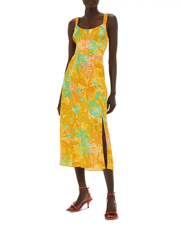 Whistles Pleated Smocked Midi Dress