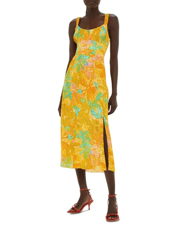 Whistles Pleated Smocked Midi Dress
