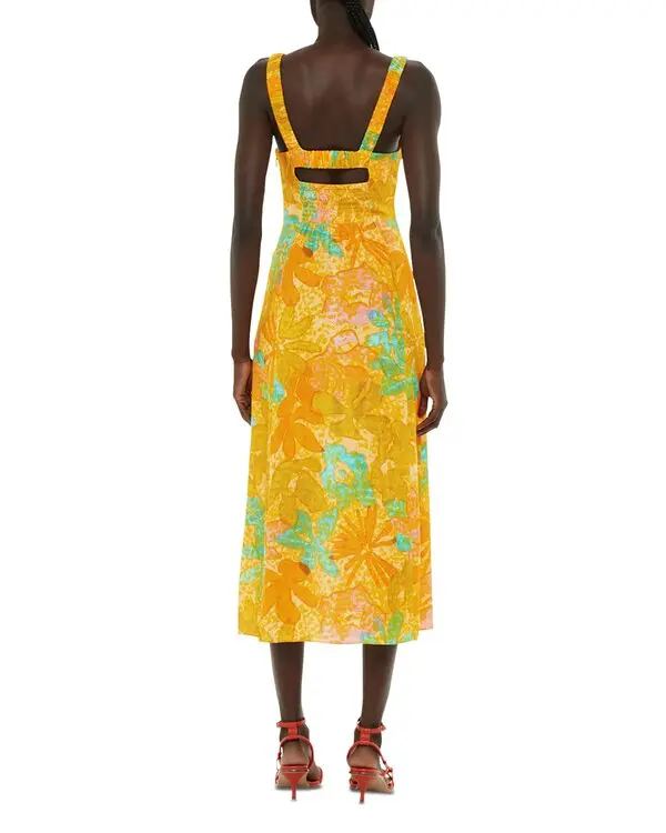 Whistles Pleated Smocked Midi Dress