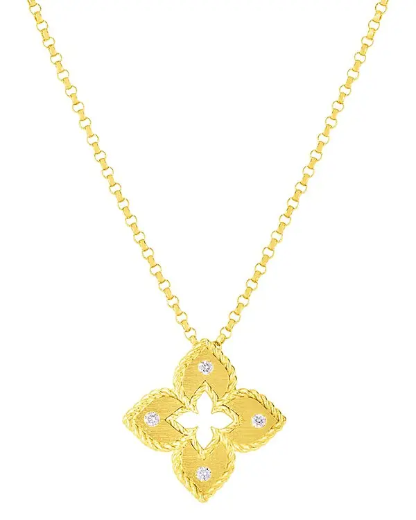 Roberto Coin 18k Yellow Venetian Princess Diamond Flower Pendant Necklace - Gold
