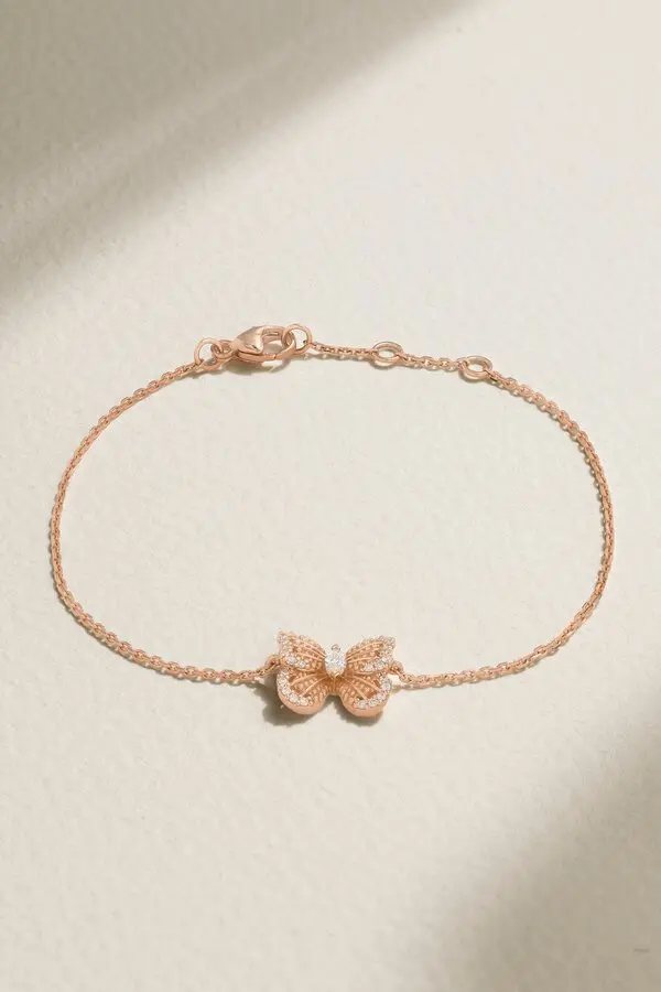 De Beers Portraits Of Nature Butterfly Rose Diamond Bracelet - Gold