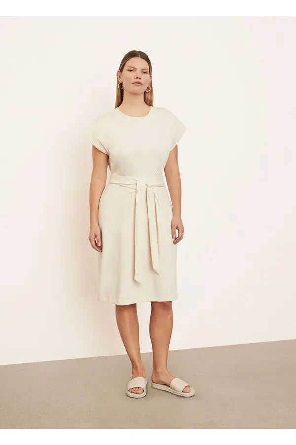 vince short sleeve tie waist dress Vince Tie-Waist Short Sleeve Dress - Neutral
