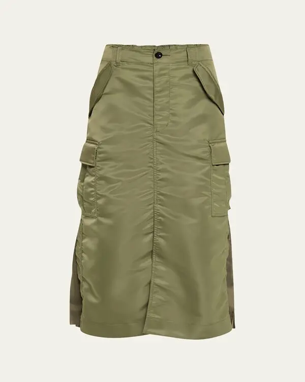 Sacai Nylon-twill Pleated Cargo Midi Skirt - Khaki