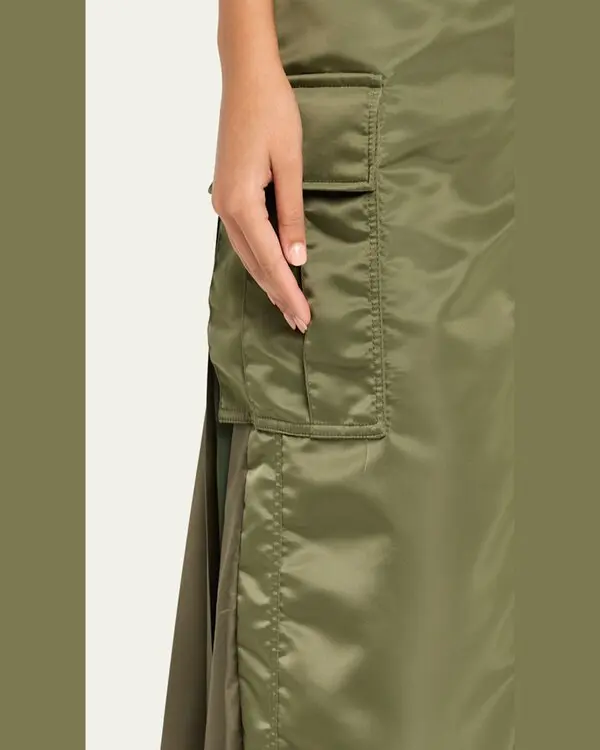 Sacai Nylon-twill Pleated Cargo Midi Skirt - Khaki