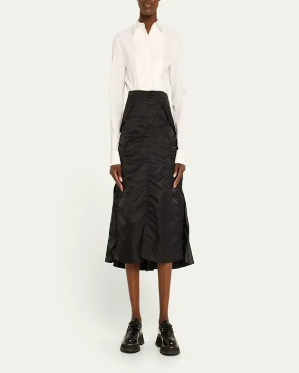 Sacai Nylon-twill Pleated Cargo Midi Skirt - Khaki
