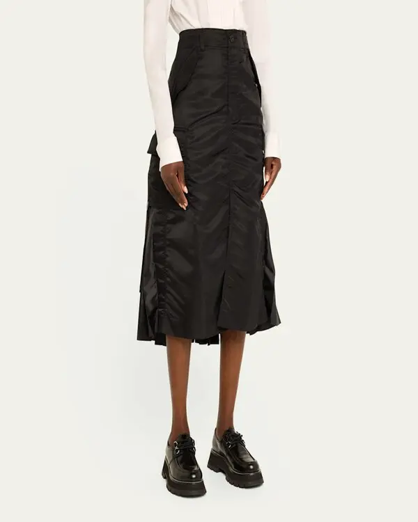 Sacai Nylon-twill Pleated Cargo Midi Skirt - Khaki