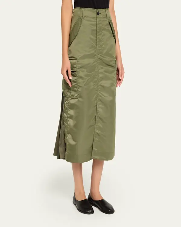 Sacai Nylon-twill Pleated Cargo Midi Skirt - Khaki