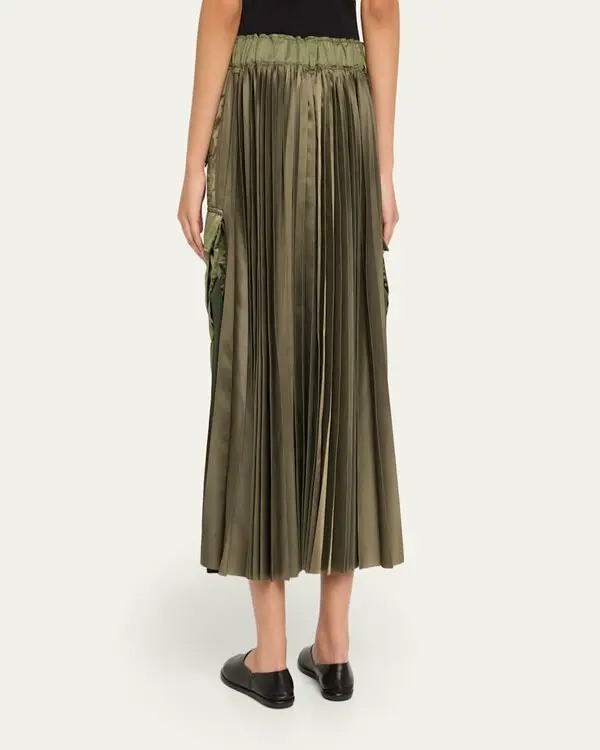 Sacai Nylon-twill Pleated Cargo Midi Skirt - Khaki