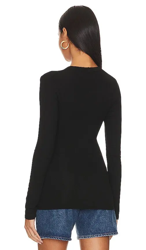 Enza Costa Rib Bold Long Sleeve U Top - Black