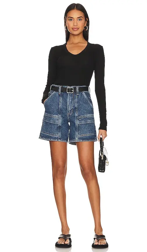 Enza Costa Rib Bold Long Sleeve U Top - Black