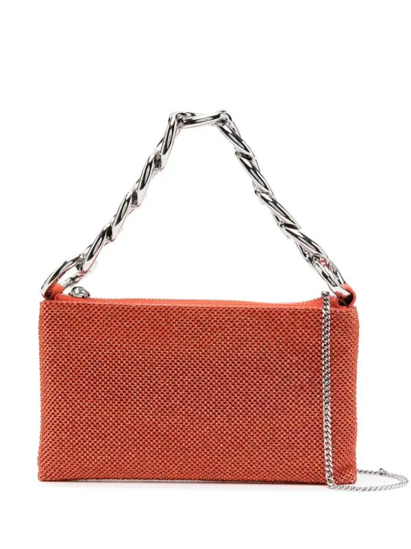 Patrizia Pepe Maxichain Rhinestone Clutch - Orange