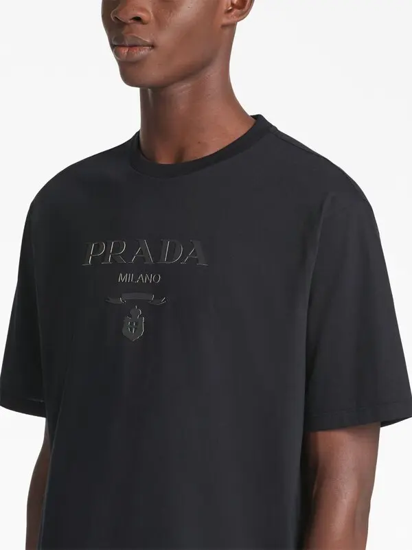 Prada Raised-Logo Cotton T-Shirt - Black | Editorialist