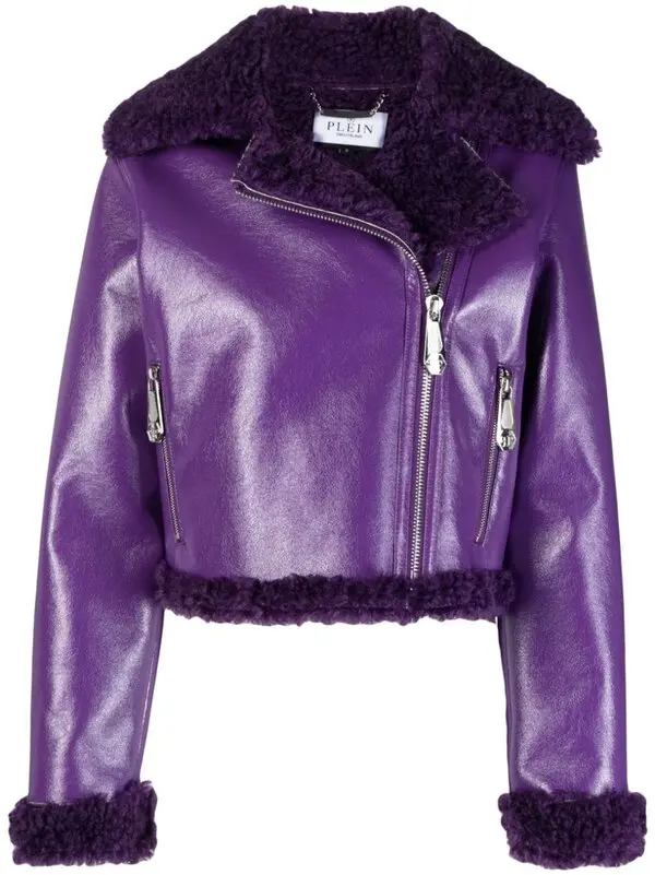Philipp Plein Faux Shearling-trim Biker Jacket - Purple