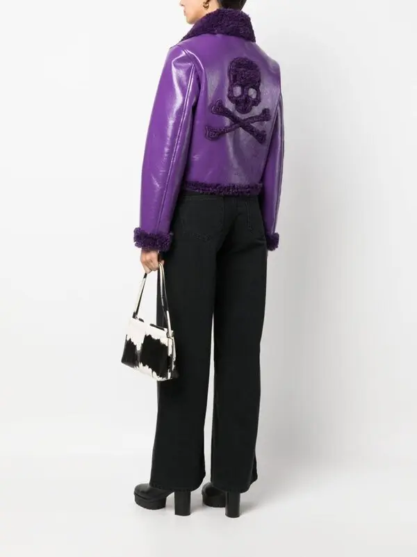 Philipp Plein Faux Shearling-trim Biker Jacket - Purple