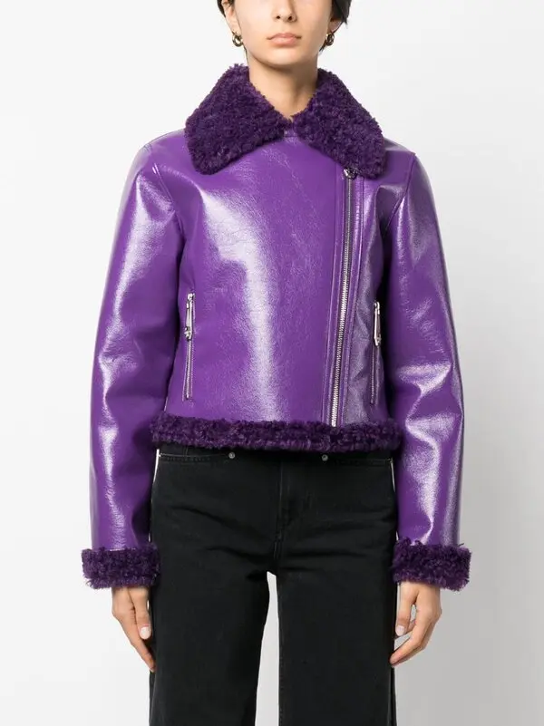 Philipp Plein Faux Shearling-trim Biker Jacket - Purple