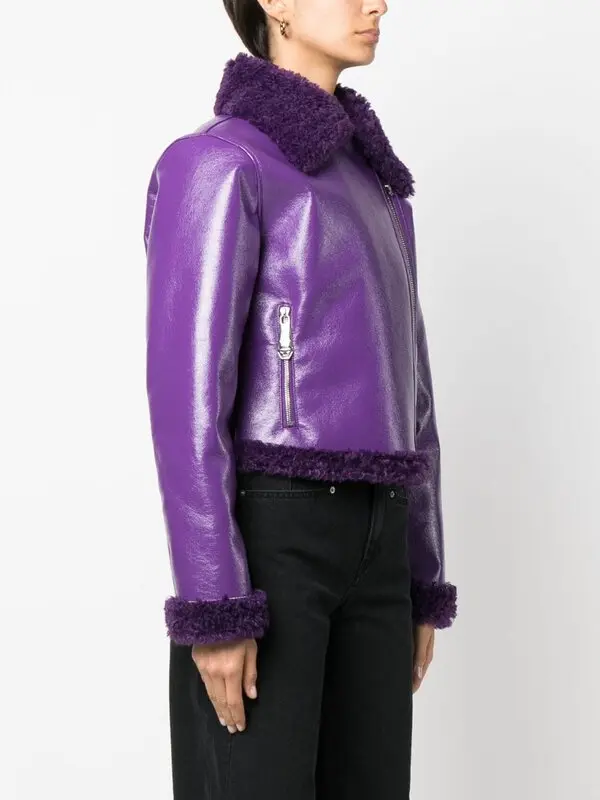Philipp Plein Faux Shearling-trim Biker Jacket - Purple