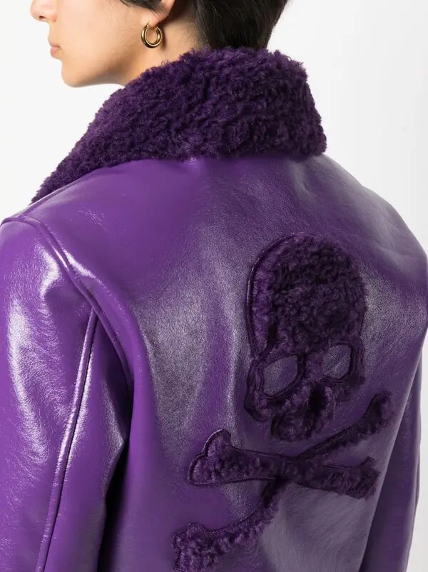 Philipp Plein Faux Shearling-trim Biker Jacket - Purple