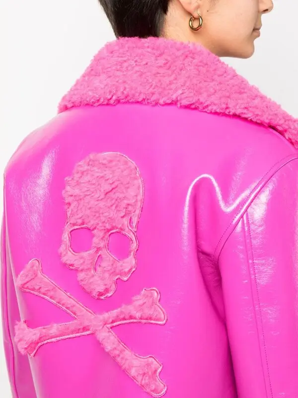 Philipp Plein Faux Shearling-trim Biker Jacket - Pink