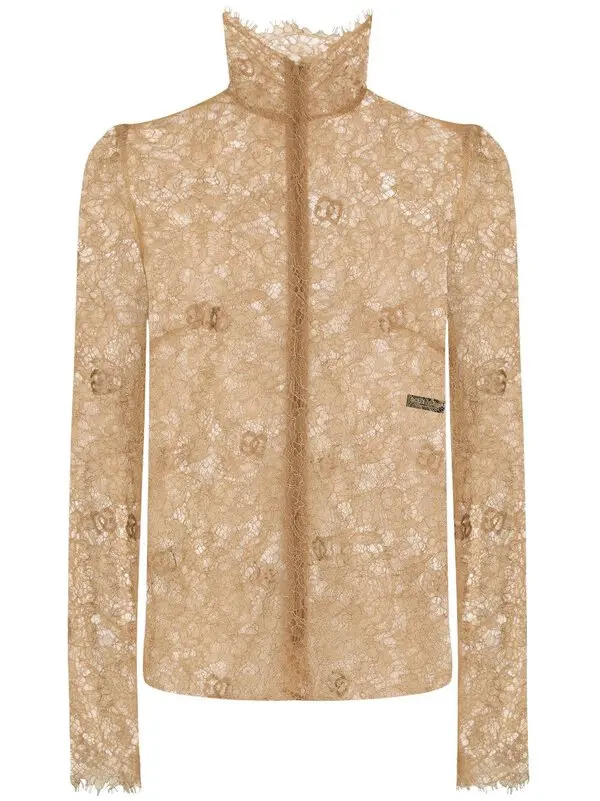 Dolce & Gabbana Sheer Lace High-neck Blouse - Brown
