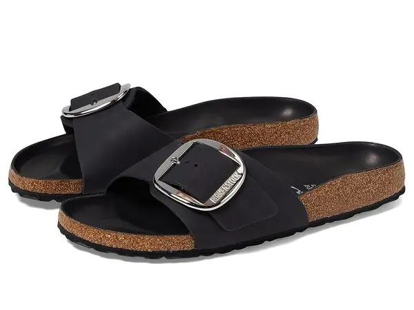 BIRKENSTOCK Madrid Big Buckle Oiled Leather Sandals - Black