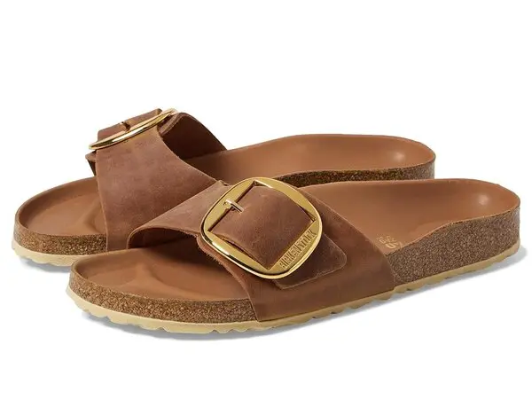 BIRKENSTOCK Madrid Big Buckle Oiled Leather Slide Sandals - Brown