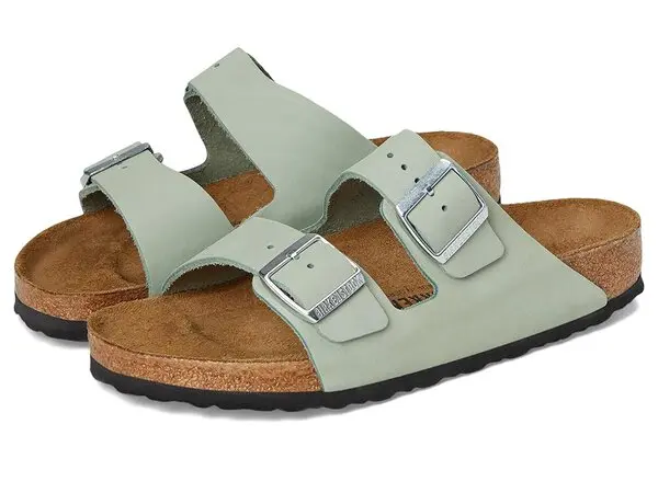 BIRKENSTOCK Arizona Nubuck Leather Sandals - Gray