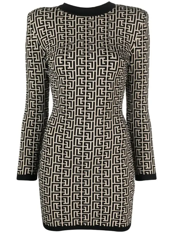 Balmain Monogram Jacquard Dress - Neutrals