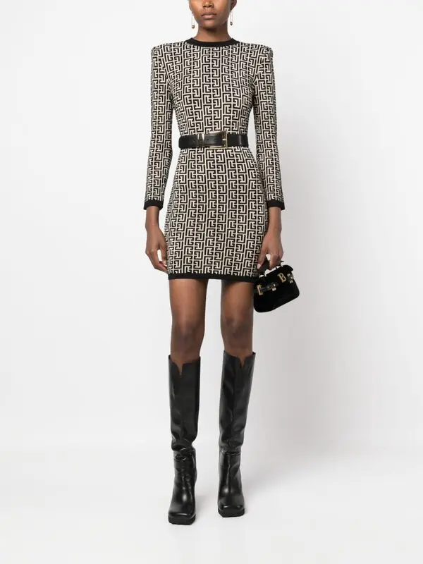 Balmain Monogram Jacquard Dress - Neutrals