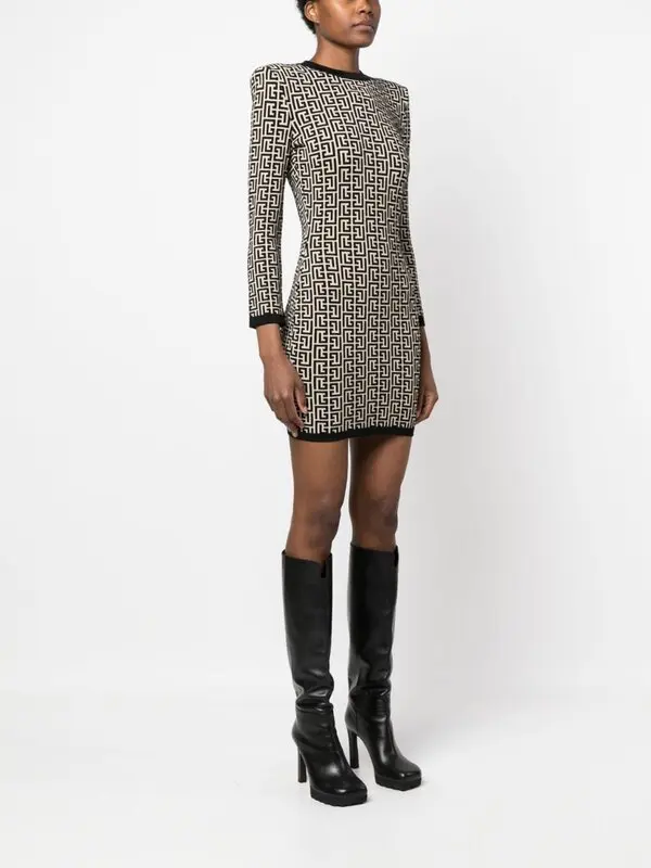Balmain Monogram Jacquard Dress - Neutrals