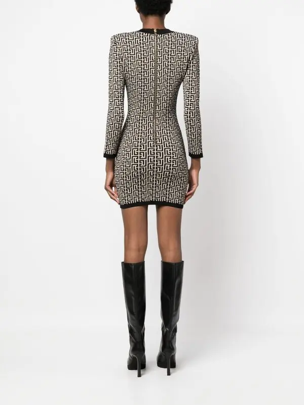 Balmain Monogram Jacquard Dress - Neutrals