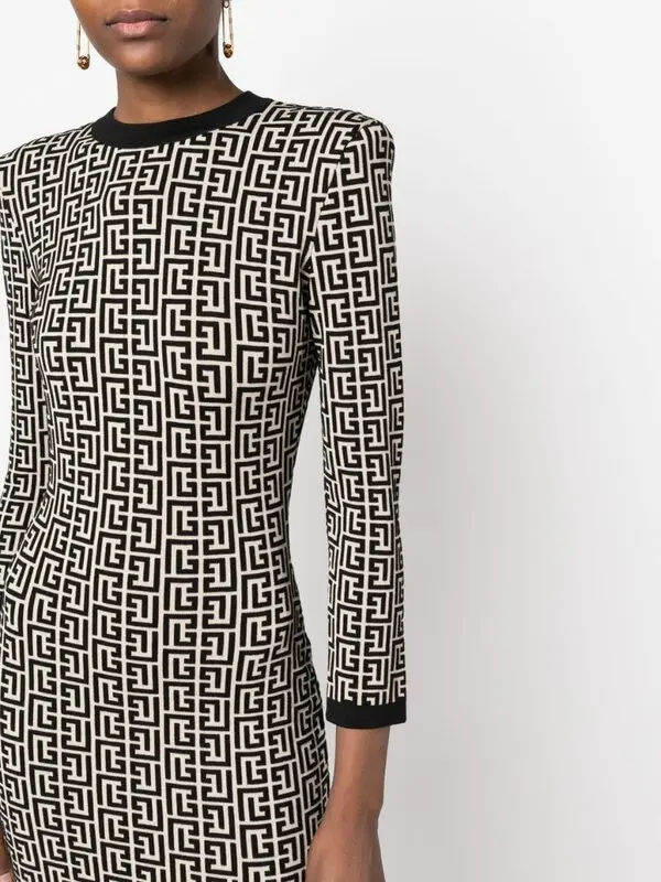 Balmain Monogram Jacquard Dress - Neutrals
