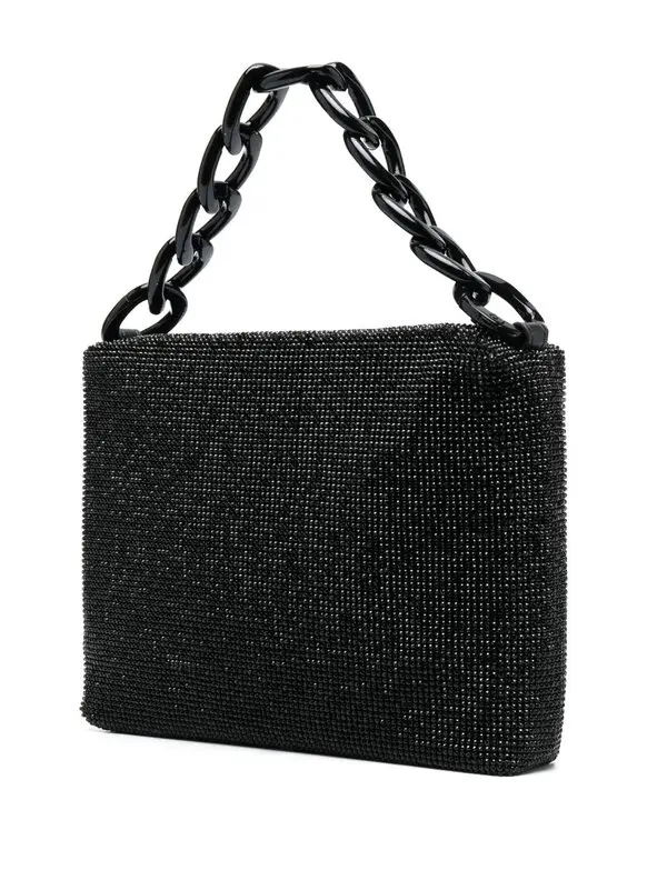 Patrizia Pepe Maxichain Rhinestone Tote - Black