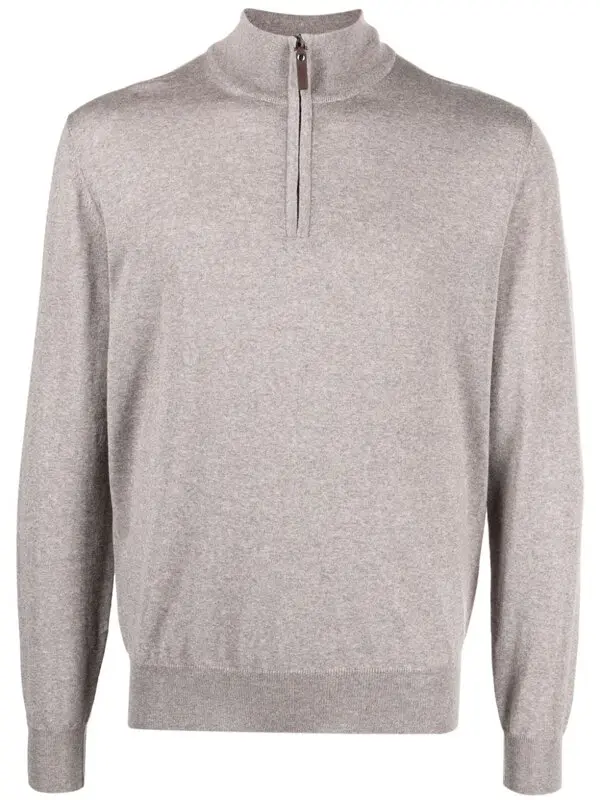 Canali Zip-detail Merino Jumper - Brown