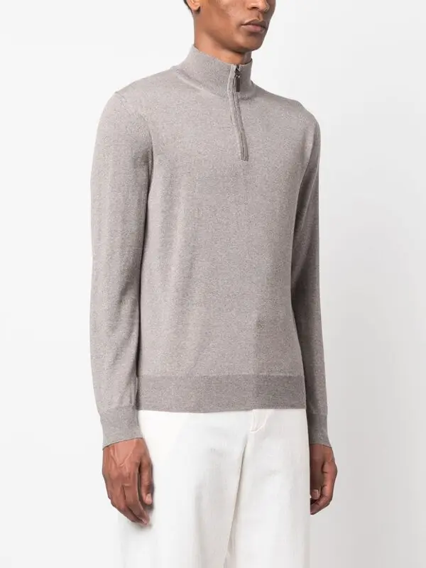 Canali Zip-detail Merino Jumper - Brown