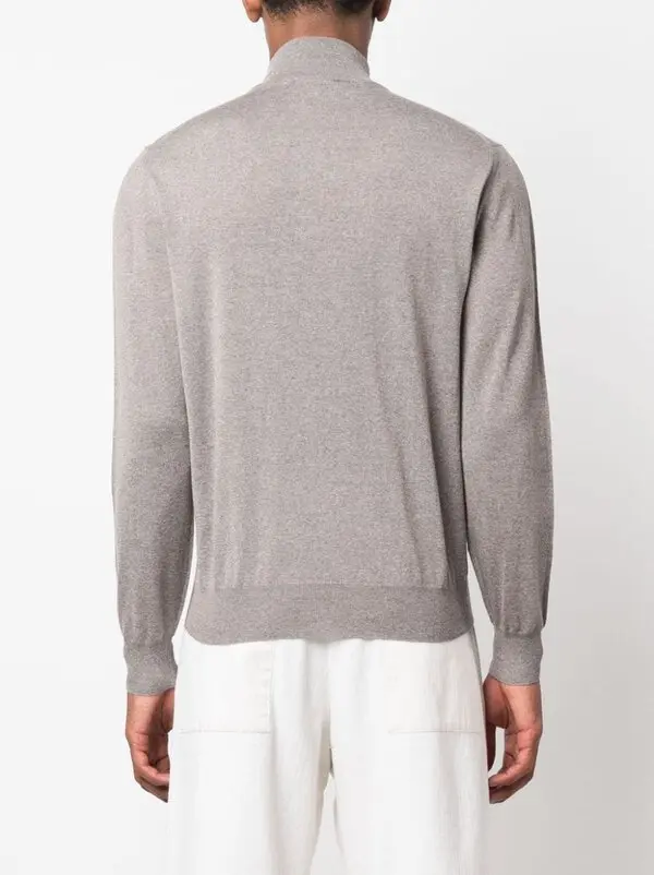 Canali Zip-detail Merino Jumper - Brown