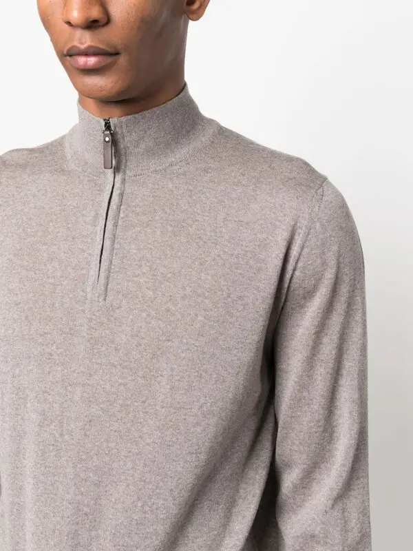 Canali Zip-detail Merino Jumper - Brown