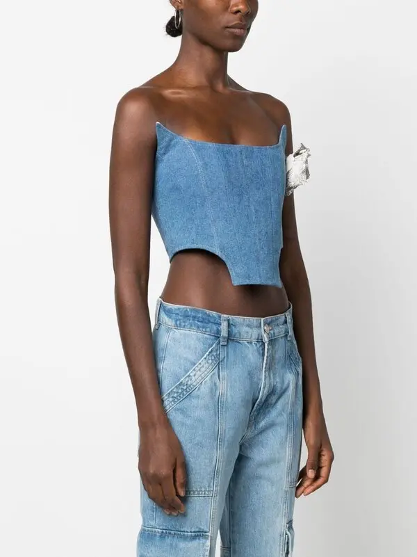 Giuseppe Di Morabito Floral-appliqué Denim Corset