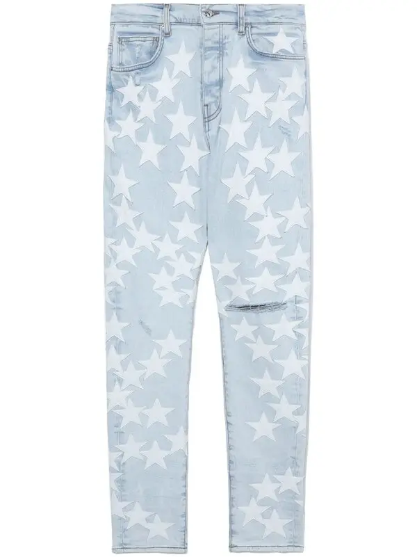 Amiri X Chemist Leather-stars Skinny Jeans - Blue