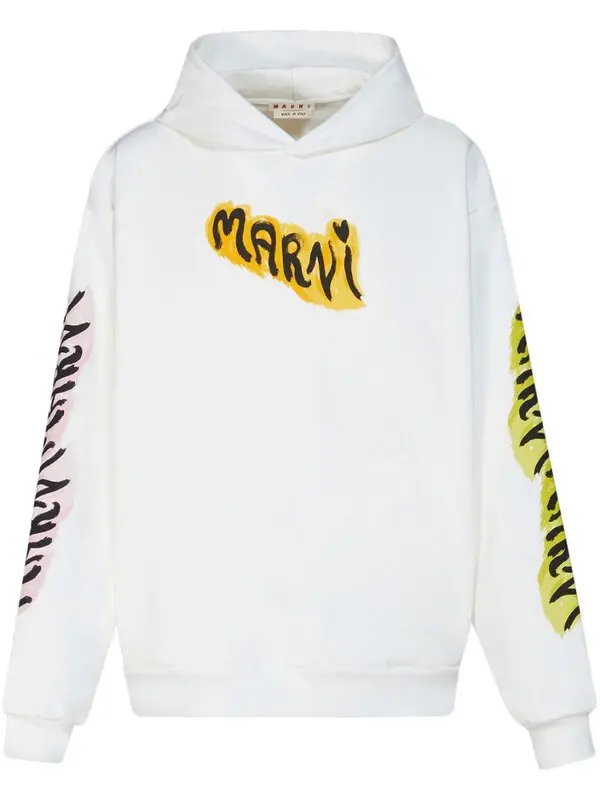 Marni Graffiti-print Cotton Hoodie - White
