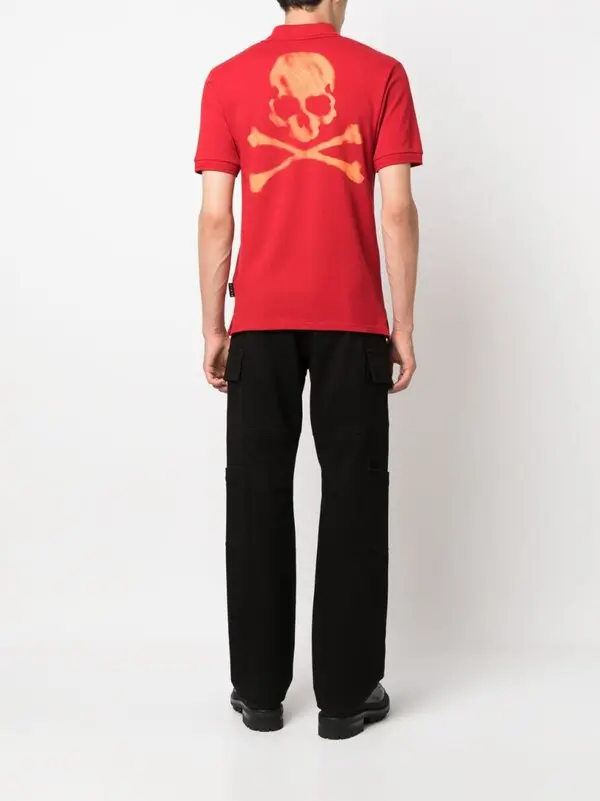 Philipp Plein Skull & Bones Jersey Polo Shirt - Red
