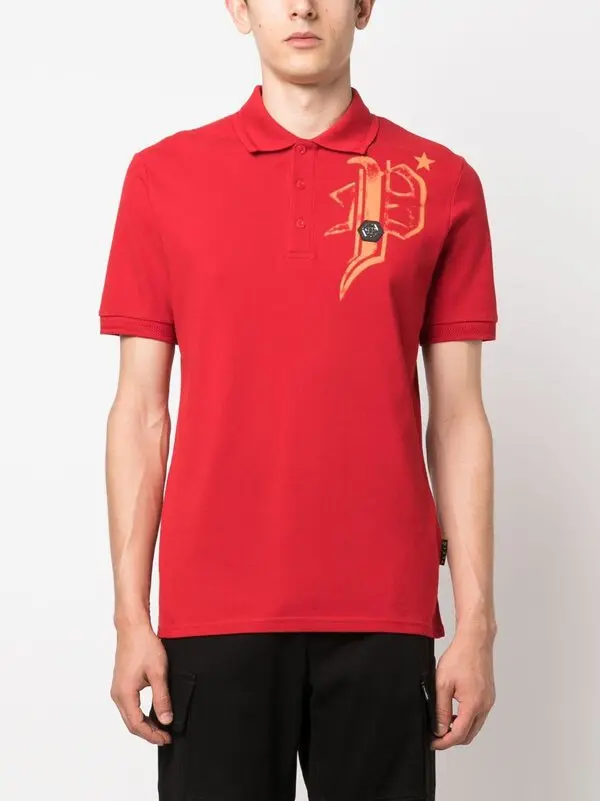 Philipp Plein Skull & Bones Jersey Polo Shirt - Red