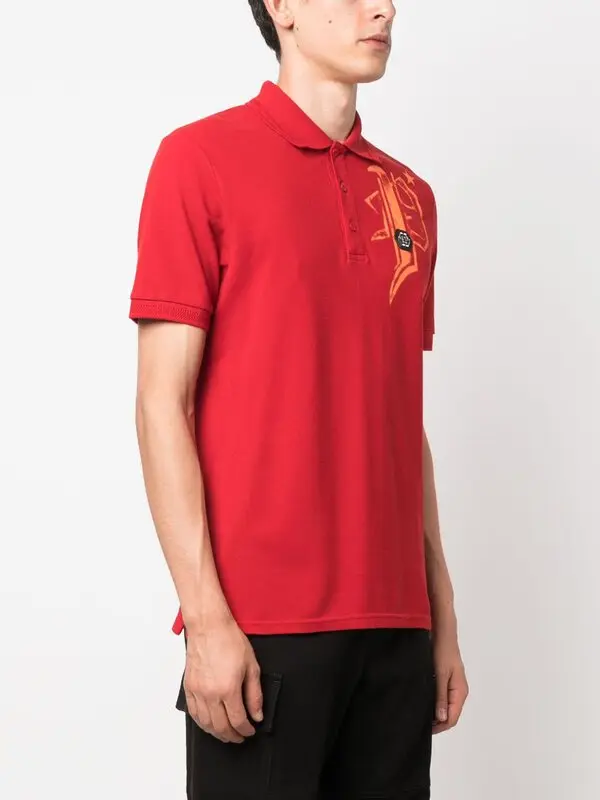 Philipp Plein Skull & Bones Jersey Polo Shirt - Red