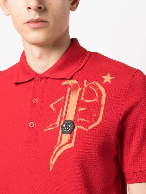 Philipp Plein Skull & Bones Jersey Polo Shirt - Red