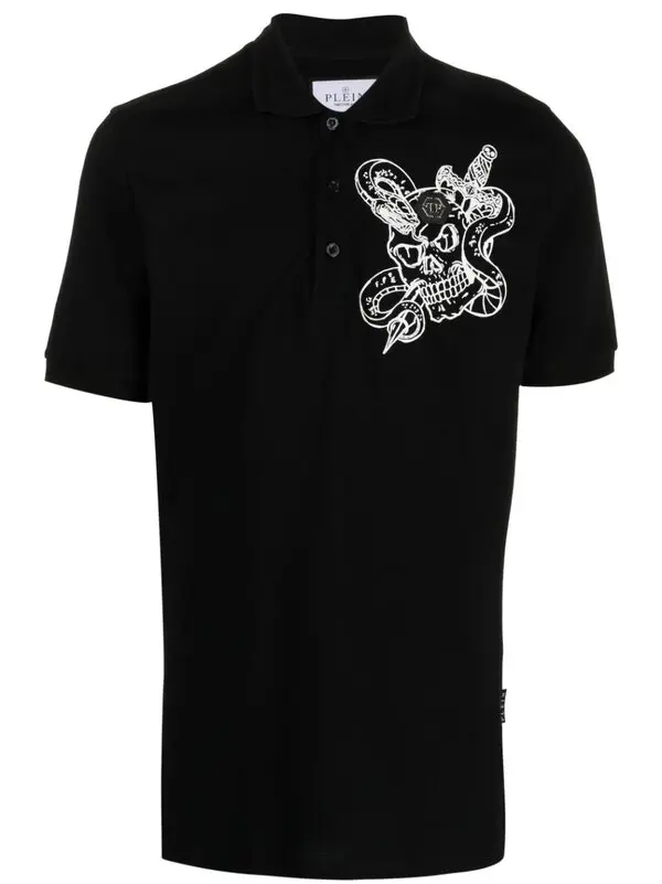 Philipp Plein Snake-print Cotton Polo Shirt - Black