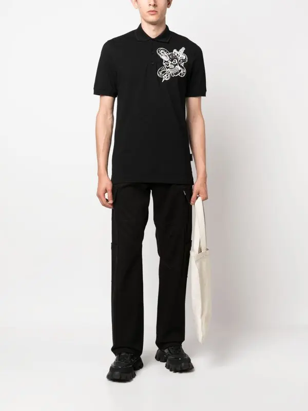 Philipp Plein Snake-print Cotton Polo Shirt - Black