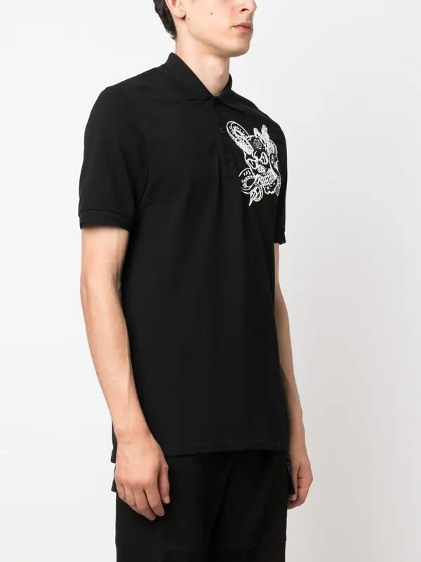 Philipp Plein Snake-print Cotton Polo Shirt - Black