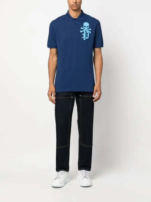 Philipp Plein Skull & Bones Logo-print T-shirt - Blue