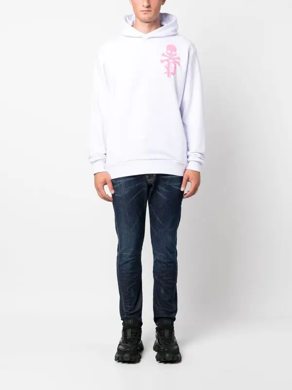 Philipp Plein Gothic Logo-flocked Cotton Hoodie - White
