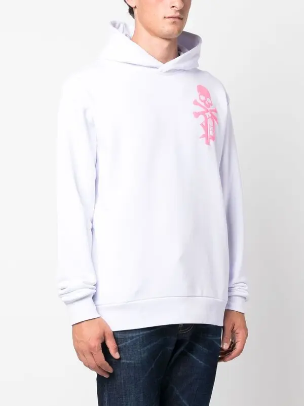 Philipp Plein Gothic Logo-flocked Cotton Hoodie - White