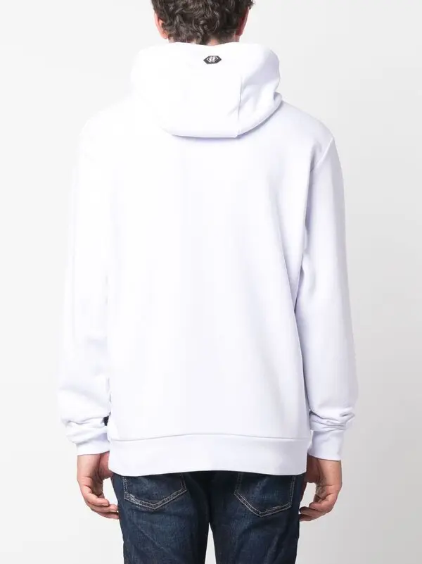 Philipp Plein Gothic Logo-flocked Cotton Hoodie - White